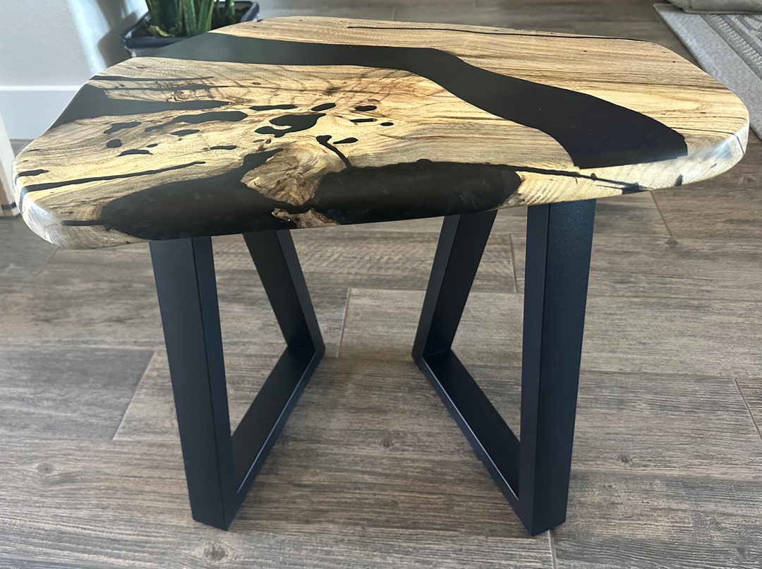Hackberry Side Table, Live Edge Epoxy End Table, Epoxy Side Table ...