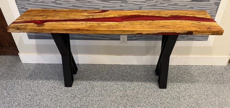 CUSTOM USA Pecan Bar/bench/sofa Table, Live Edge Slab With Iridescent ...