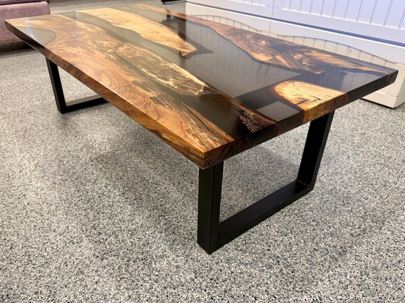 CUSTOM USA Spalted Pecan Coffee Table, Live Edge Slab With Polished ...
