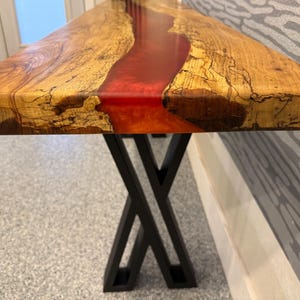 CUSTOM USA Pecan Bar/bench/sofa Table, Live Edge Slab With Iridescent ...