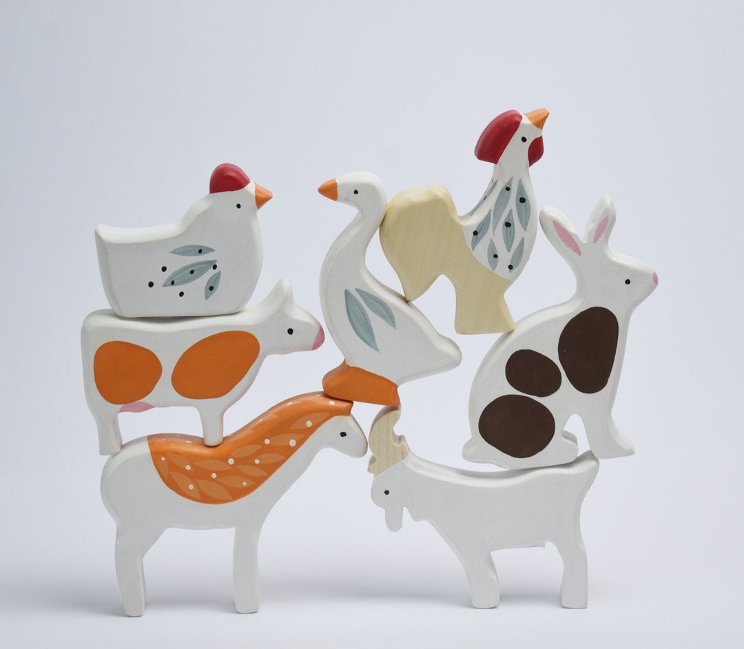 Montessori Wooden Farm Animal Set - Rural Life Figurines - Wood Animal ...