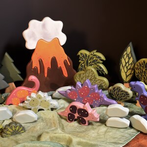 Montessori Inspired Wooden Dinosaur Volcano Set / Paleontology Wood Set ...
