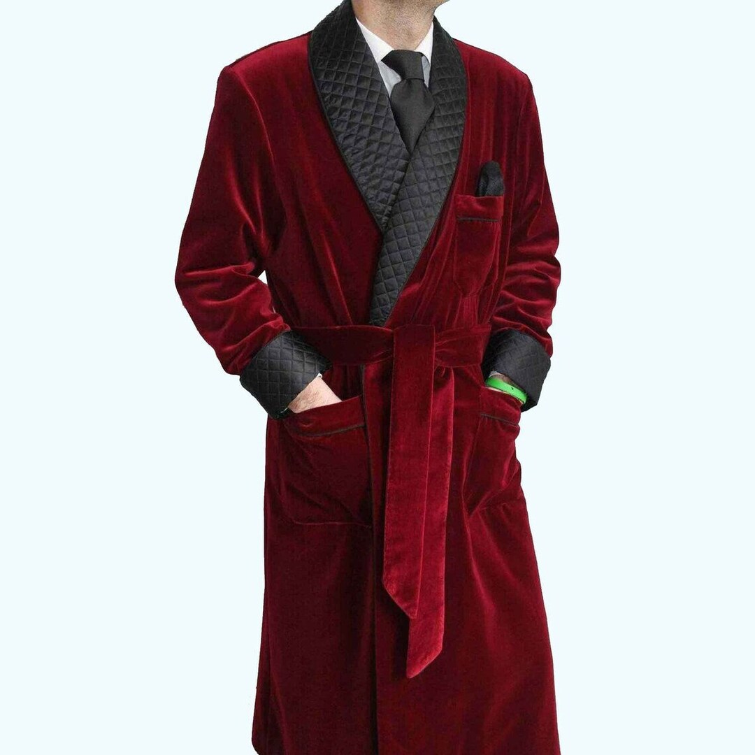 Smoking Jacket Long Gown Men Burgndy Smoking Jacket , Quilted Smoking ...
