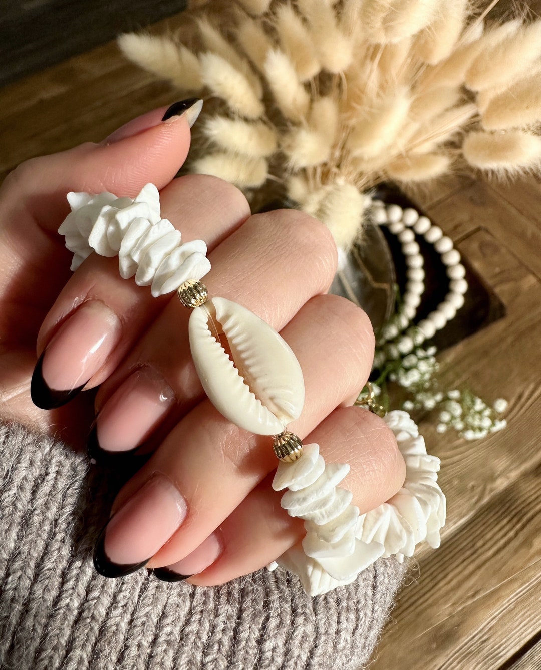 Cowrie Shell Bracelet•puka Shell Chips•14k Gold Filled Beaded Bracelet ...