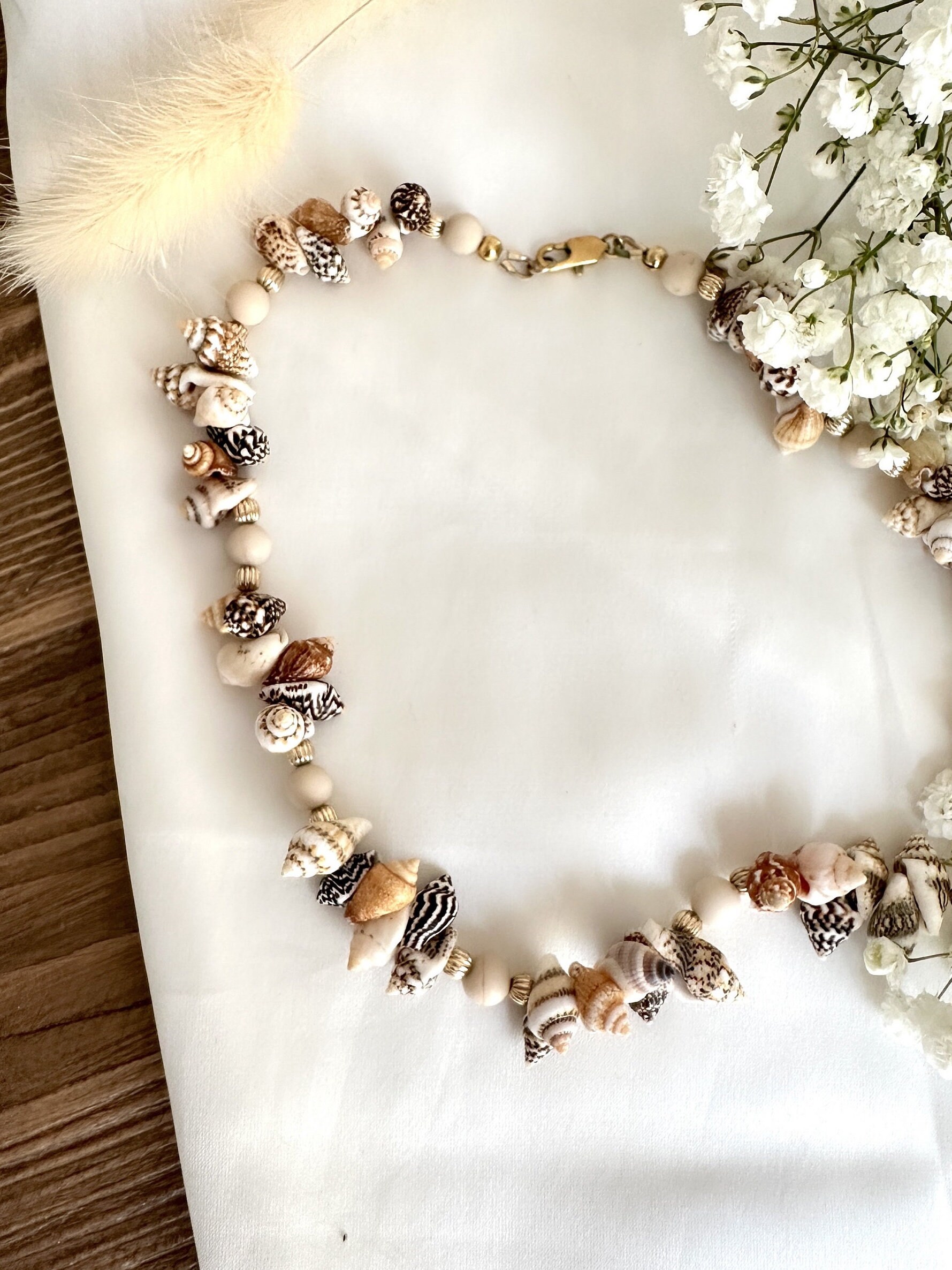 Beach Shell Choker Necklace Seashell Necklacebeaded Neutral Choker ...