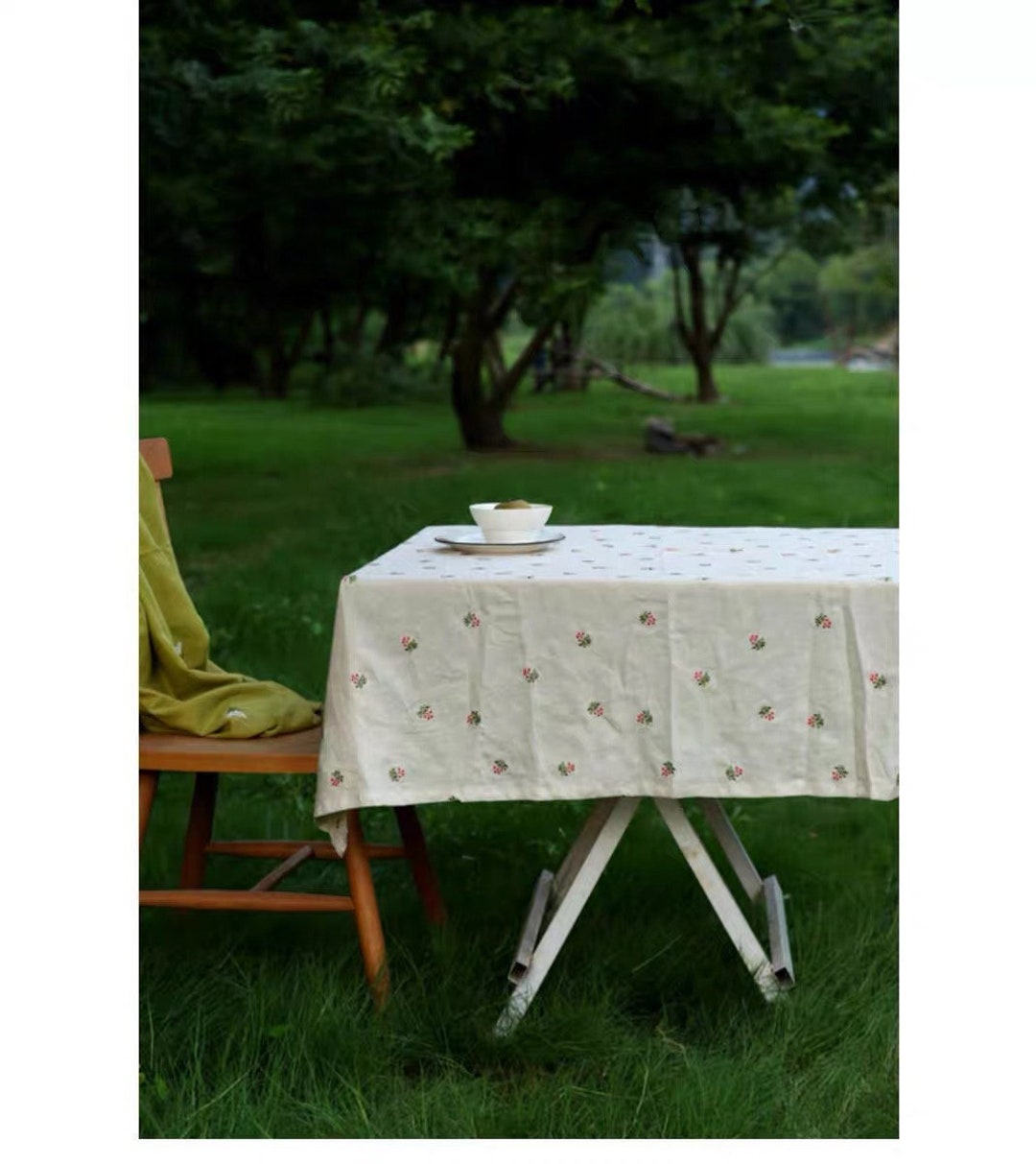 100% Linen Tablecloth/floral Embroidery Tablecloth/customized ...