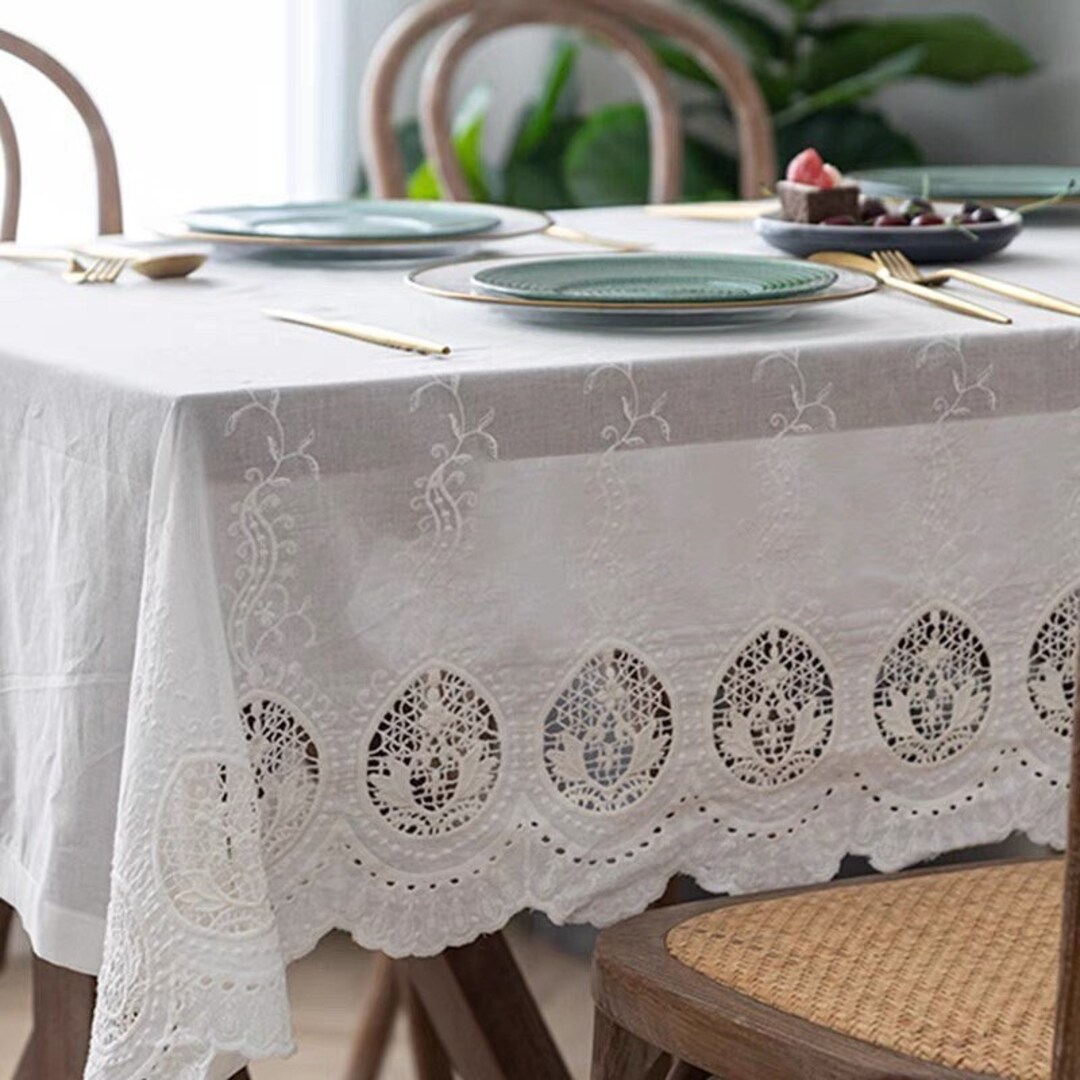 White Lace Tablecloth/french Floral Embroidered Vintage Country Wedding ...
