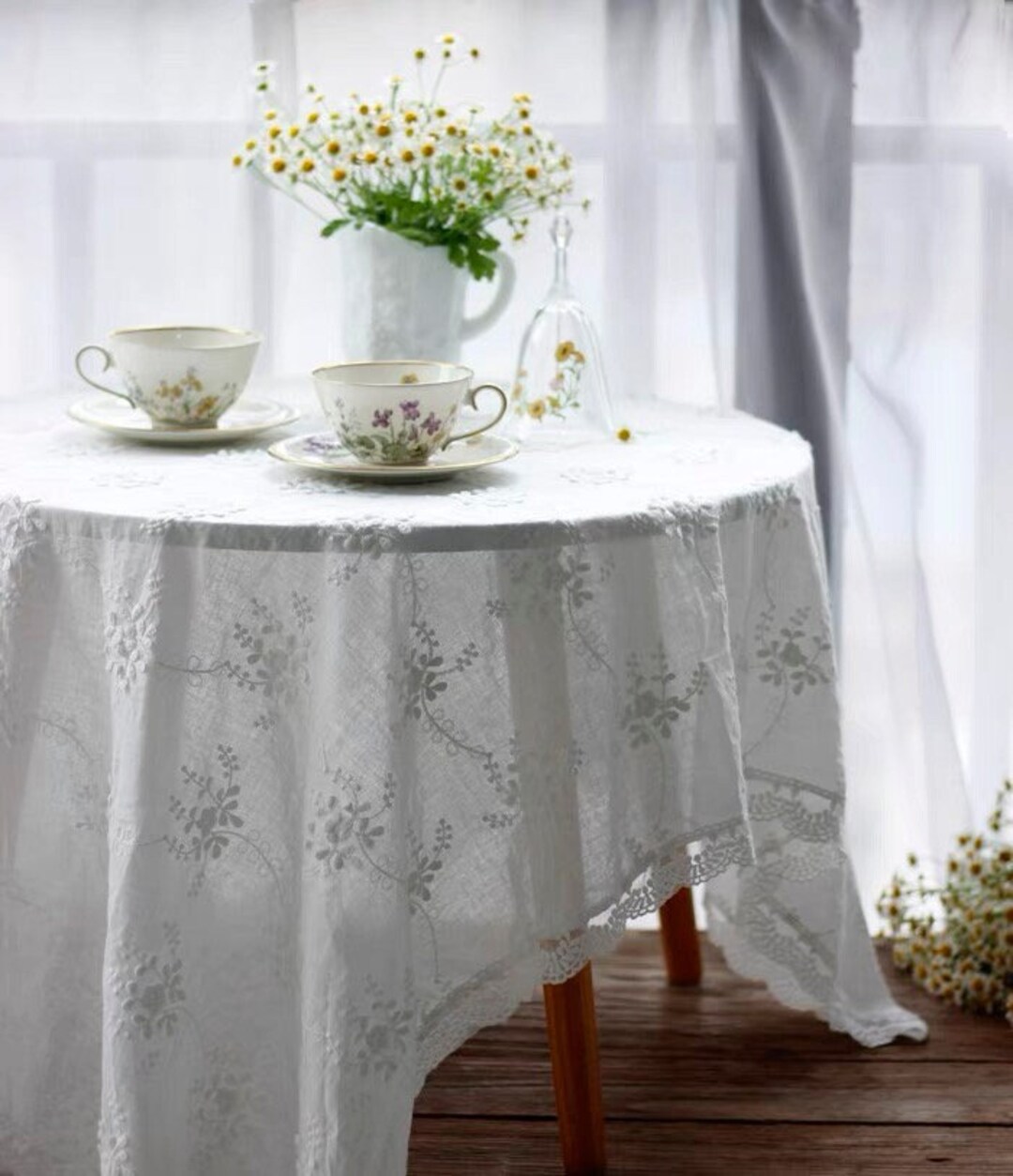 Classic White Lace Wedding Tablecloth/floral Lace Embroidered ...