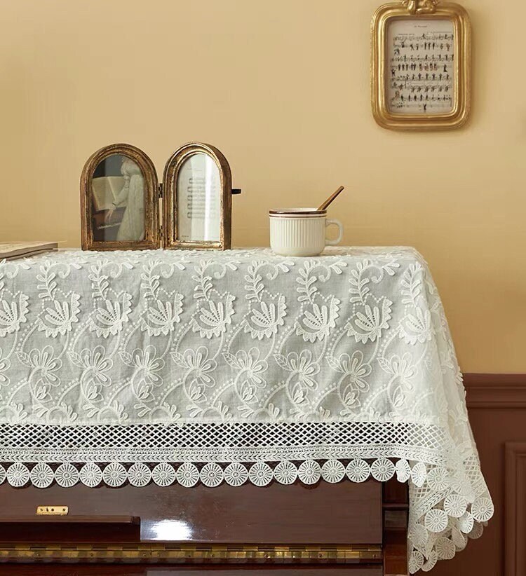 White Lace Tablecloth/wedding Tablecloth/french Floral Embroidered ...