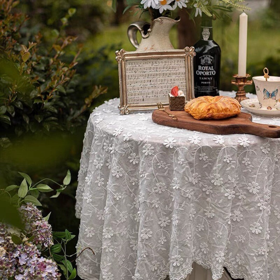 100%cotton Tablecloth/white Floral Embroidered Lace Tablecloth Round ...
