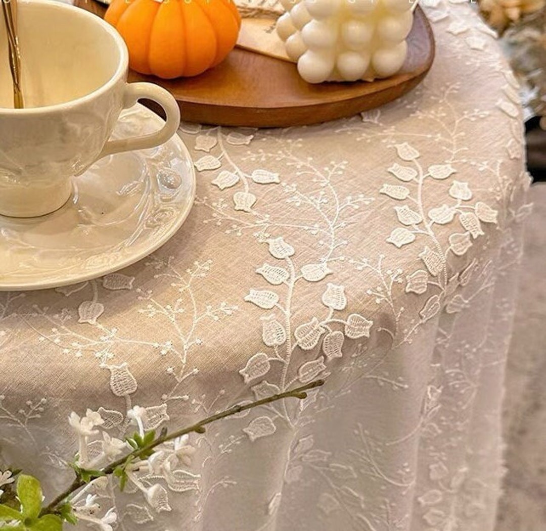 100% Cotton Table Cover/floral Lace Embroidered Tablecloth/white Lace ...