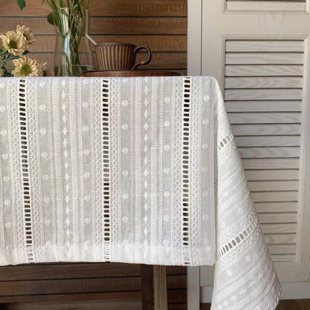 Boho White 100%cotton Tablecloth Rectangle Table Cover/coffee Table ...