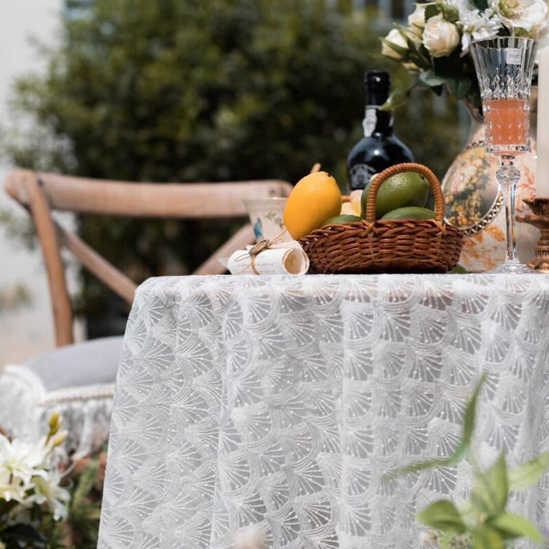 Dandelion Cotton Tablecloth/floral Lace White Tablecloth Embroidered ...