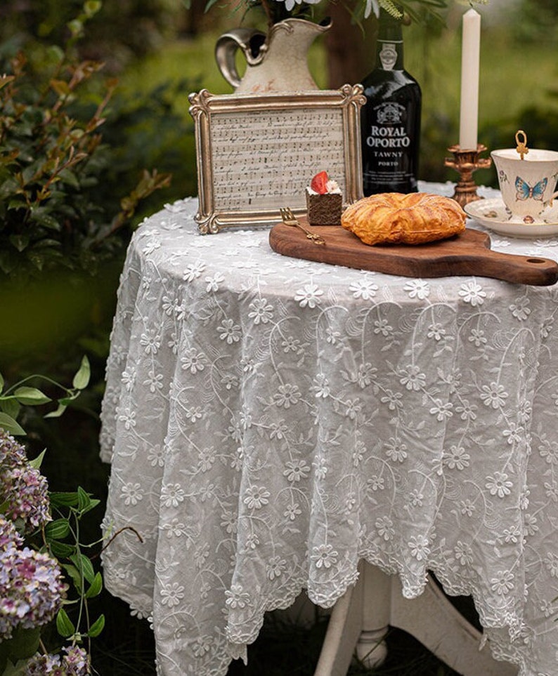 100%cotton Tablecloth/white Floral Embroidered Lace Tablecloth Round ...