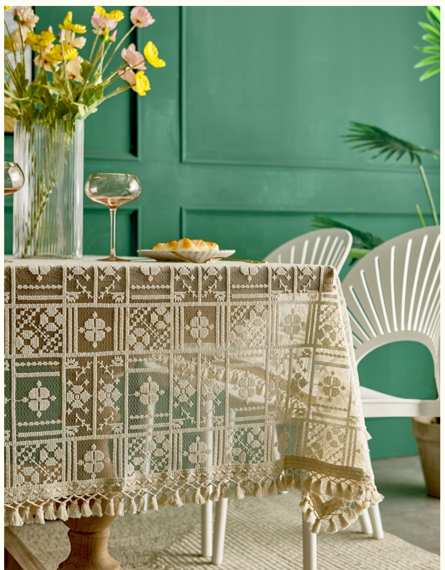 Boho Tablecloth Rectangle/beige Cotton Tablecloth Tassel Lace Woven ...