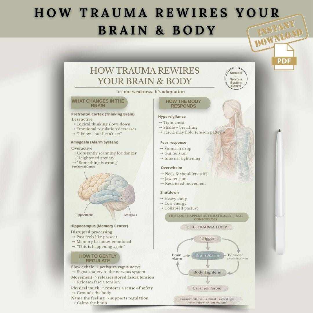 Trauma Brain Body Map | Nervous System Guide | Somatic Healing Chart ...