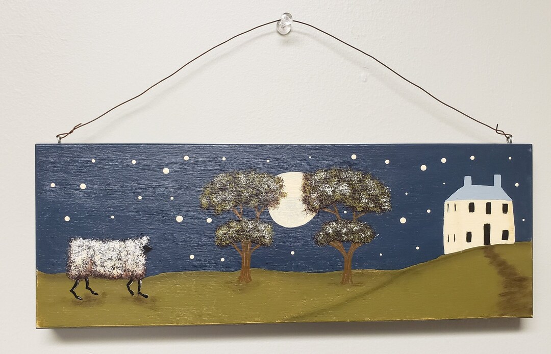 Hand Painted Primitive Folk Art Sheep Heading Home. - Etsy