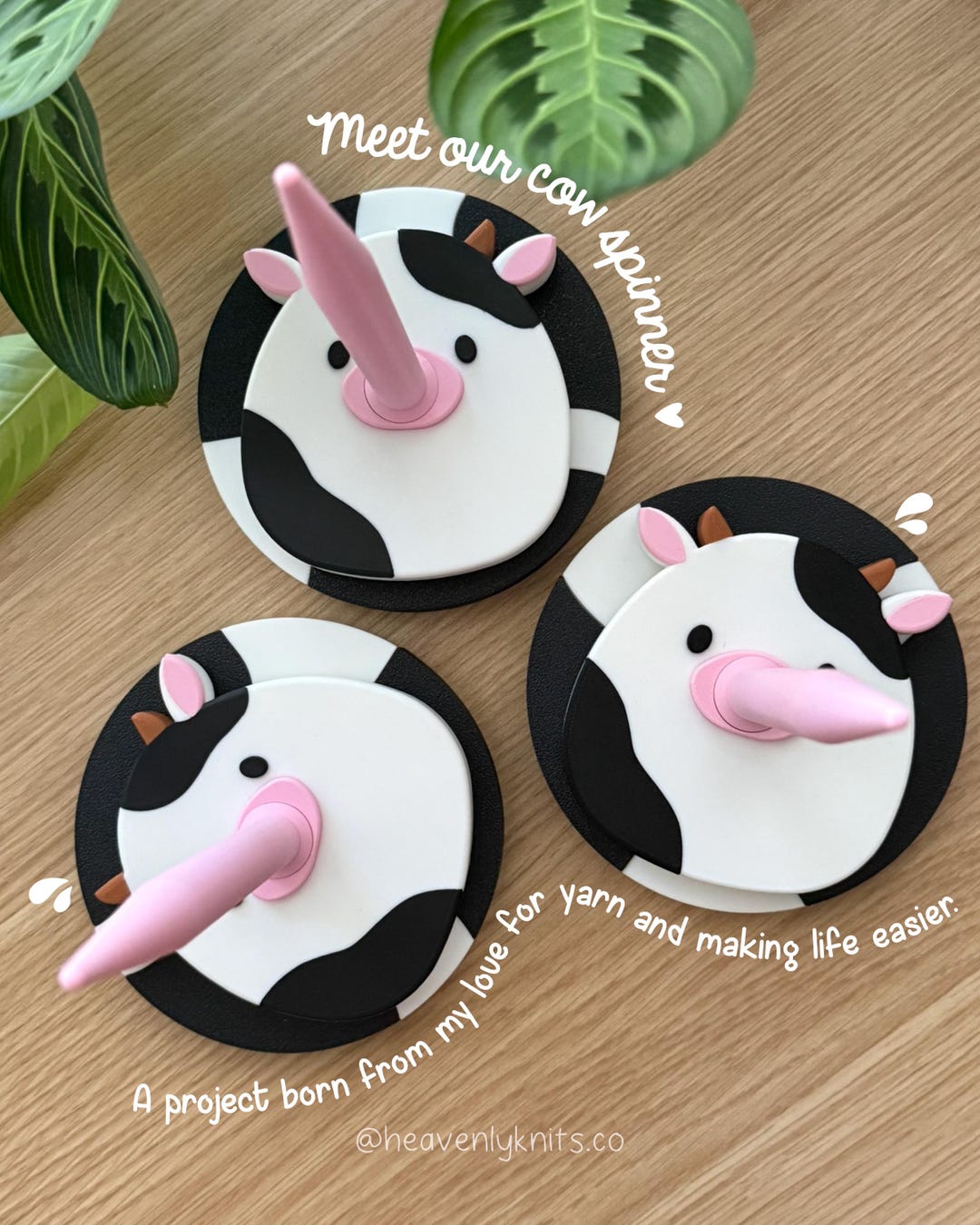Handmade Cow Yarn Spinner, Detachable Holder, Smooth Bearing Knitting ...