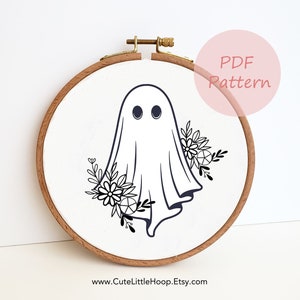 Flower Ghost Embroidery Pattern, Halloween Printable PDF Pattern, Fall ...