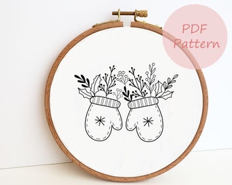 Floral Winter Mittens Embroidery Pattern, Christmas Mitten Hand ...