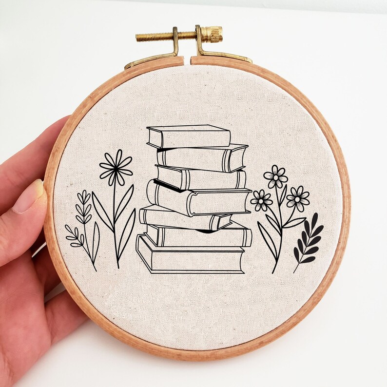 Book Embroidery Pattern Bundle, Book Stack Cat Embroidery, Book Quote ...