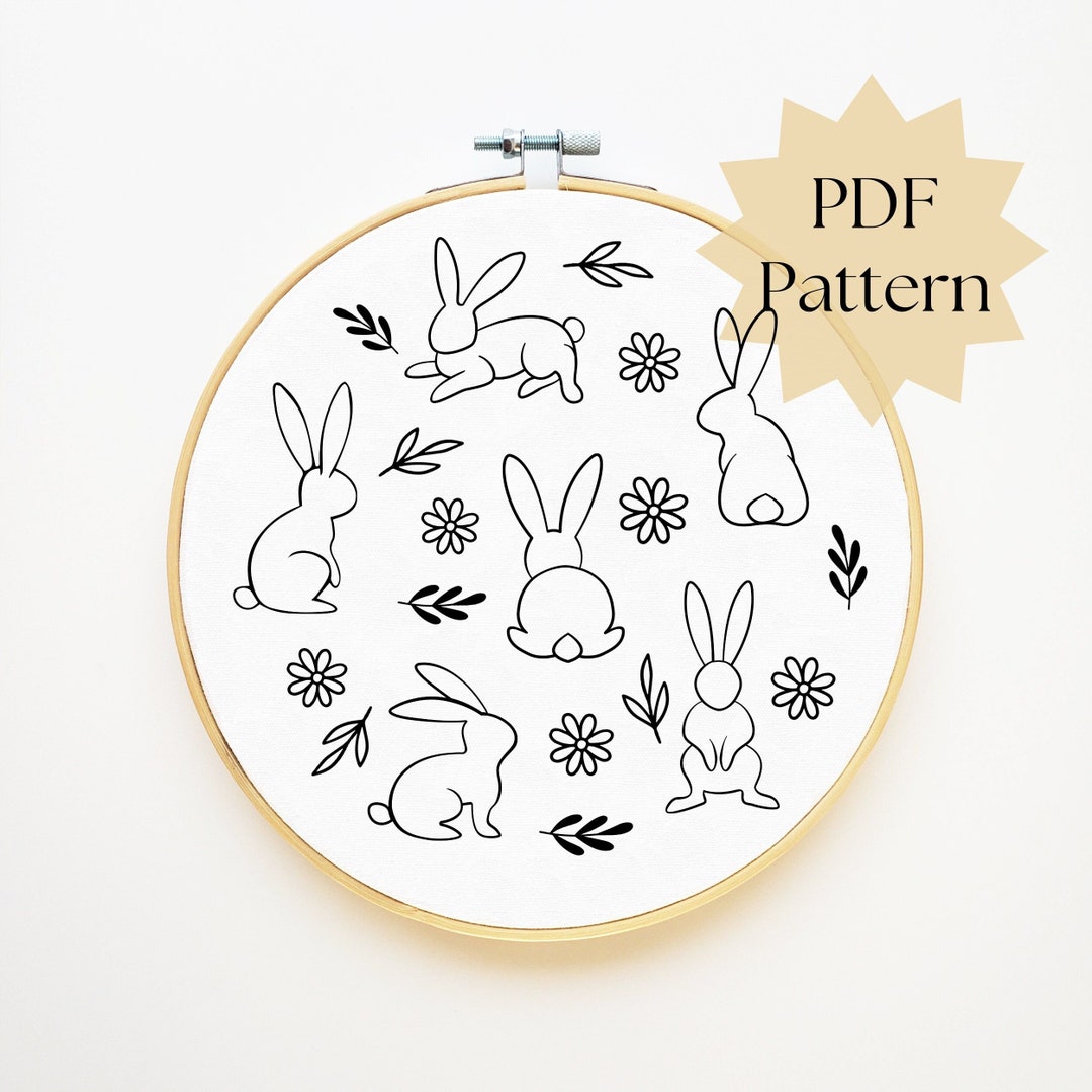 Bunny Embroidery Pattern, Easter Rabbit Hand Embroidery Design, Easter ...
