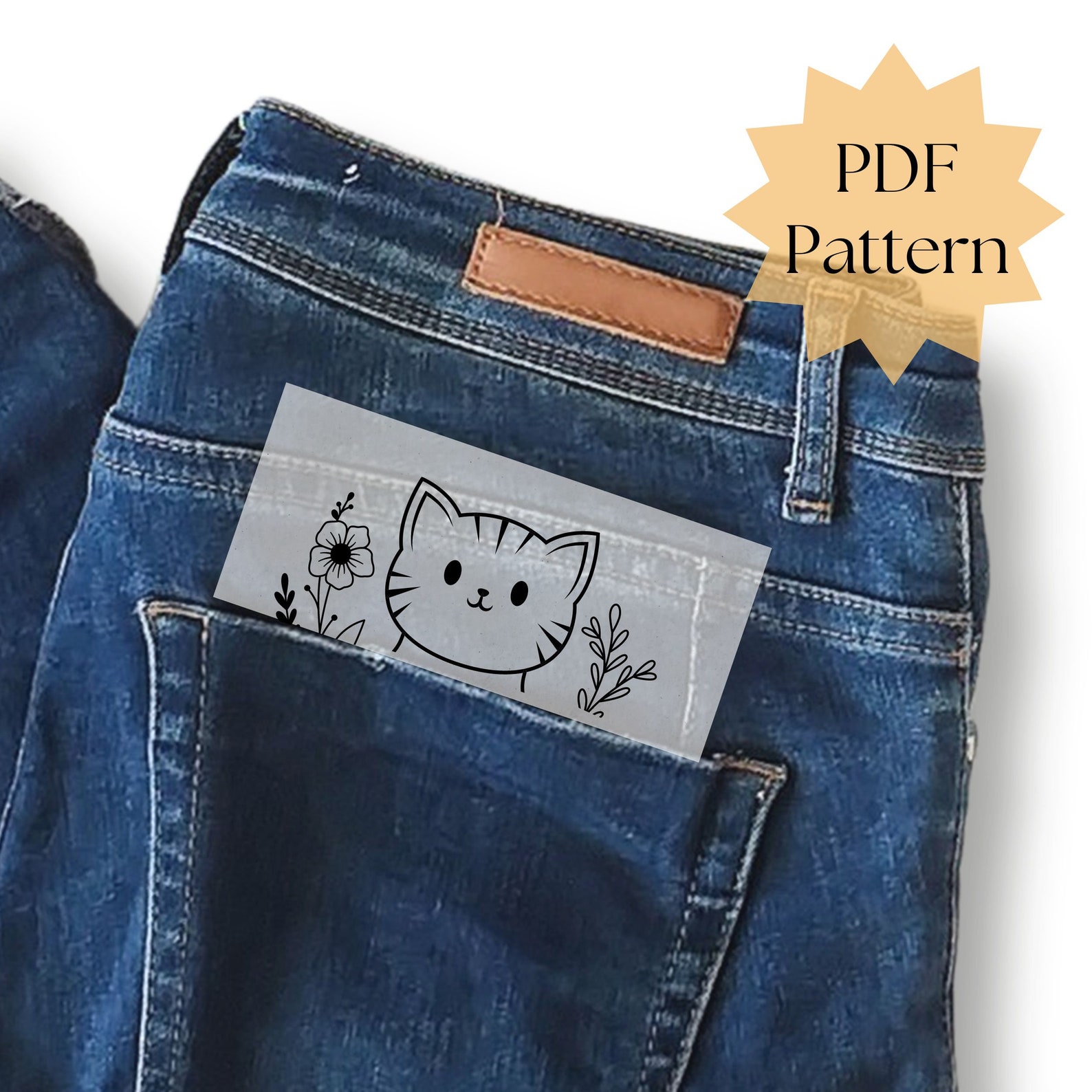 Cute Cat Pocket Embroidery Pattern, Flower Animal Embroidery on Shirt ...