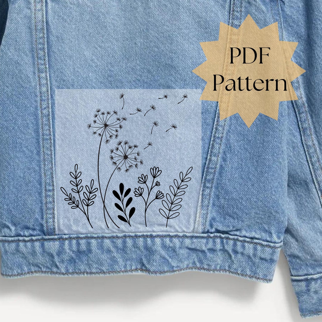 Jean Jacket Embroidery Pattern, Wildflower Dandelion Hand Embroidery ...