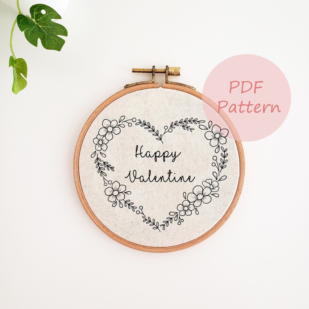 Heart Flower Embroidery Pattern, Valentine Hand Embroidery Design ...