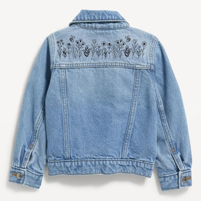 Wildflower Field on Denim Jacket Embroidery Pattern, Hand Embroidery Design, Embroidery on ...