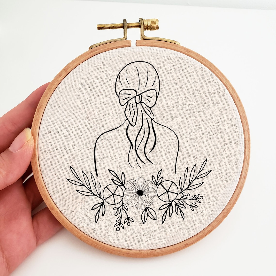 Girl With Long Hair Embroidery Pattern, Floral Girl Hand Embroidery ...