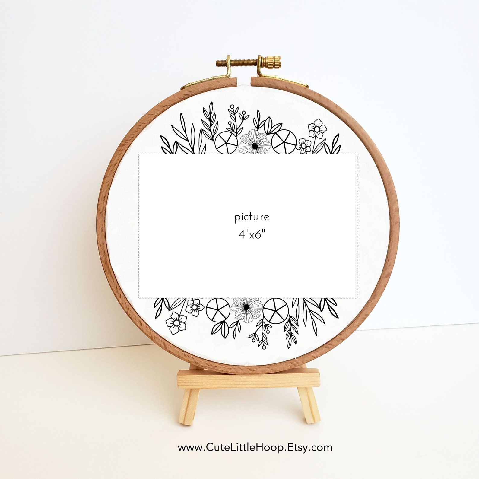Flower Photo Holder Embroidery Pattern, Floral Picture Frame Hand ...