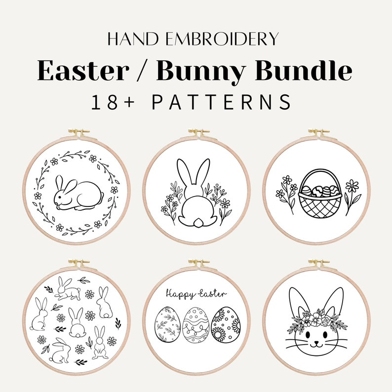Easter Bunny Embroidery Pattern Bundle, Easter Egg Embroidery PDF ...