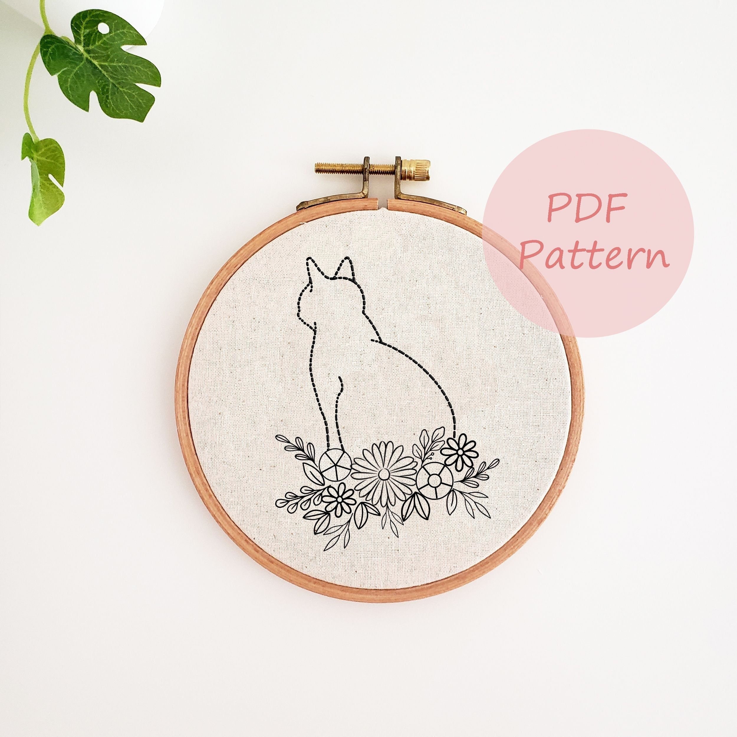 Flower Cat Embroidery PDF Pattern, Cat Hand Embroidery Design, Floral ...