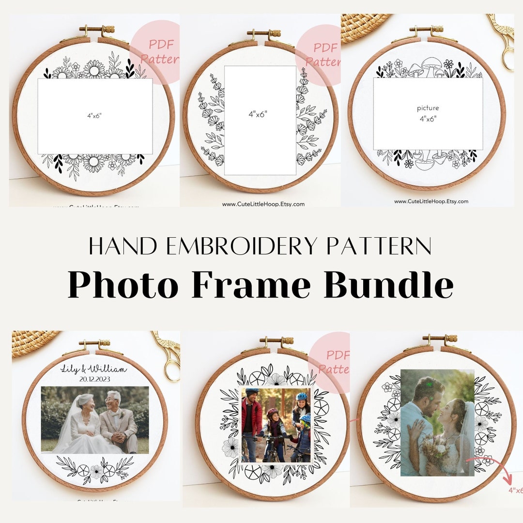 Photo Holder Embroidery Pattern, Photo Frame PDF Pattern Bundle, Flower ...