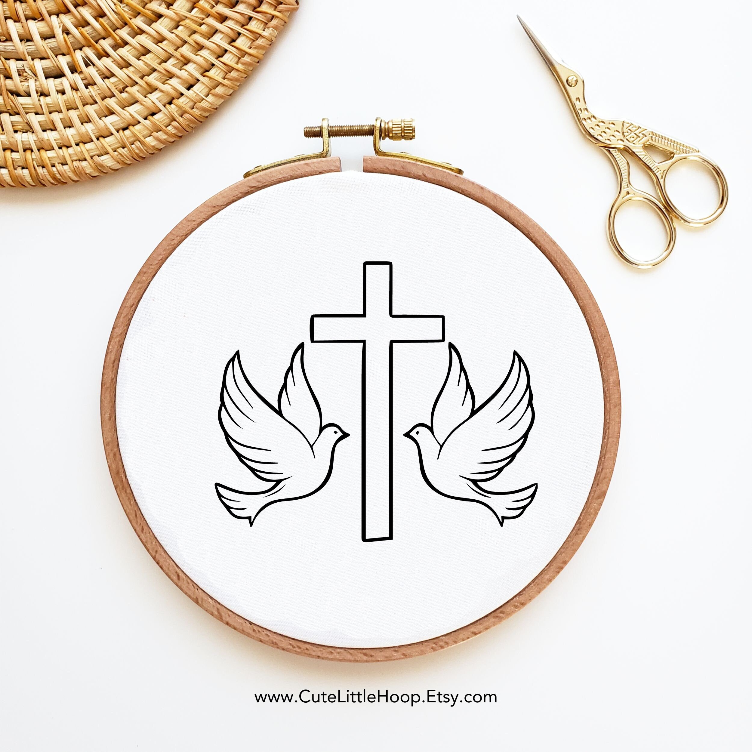 Cross With Doves Embroidery Pattern, Christian Religious PDF Pattern ...
