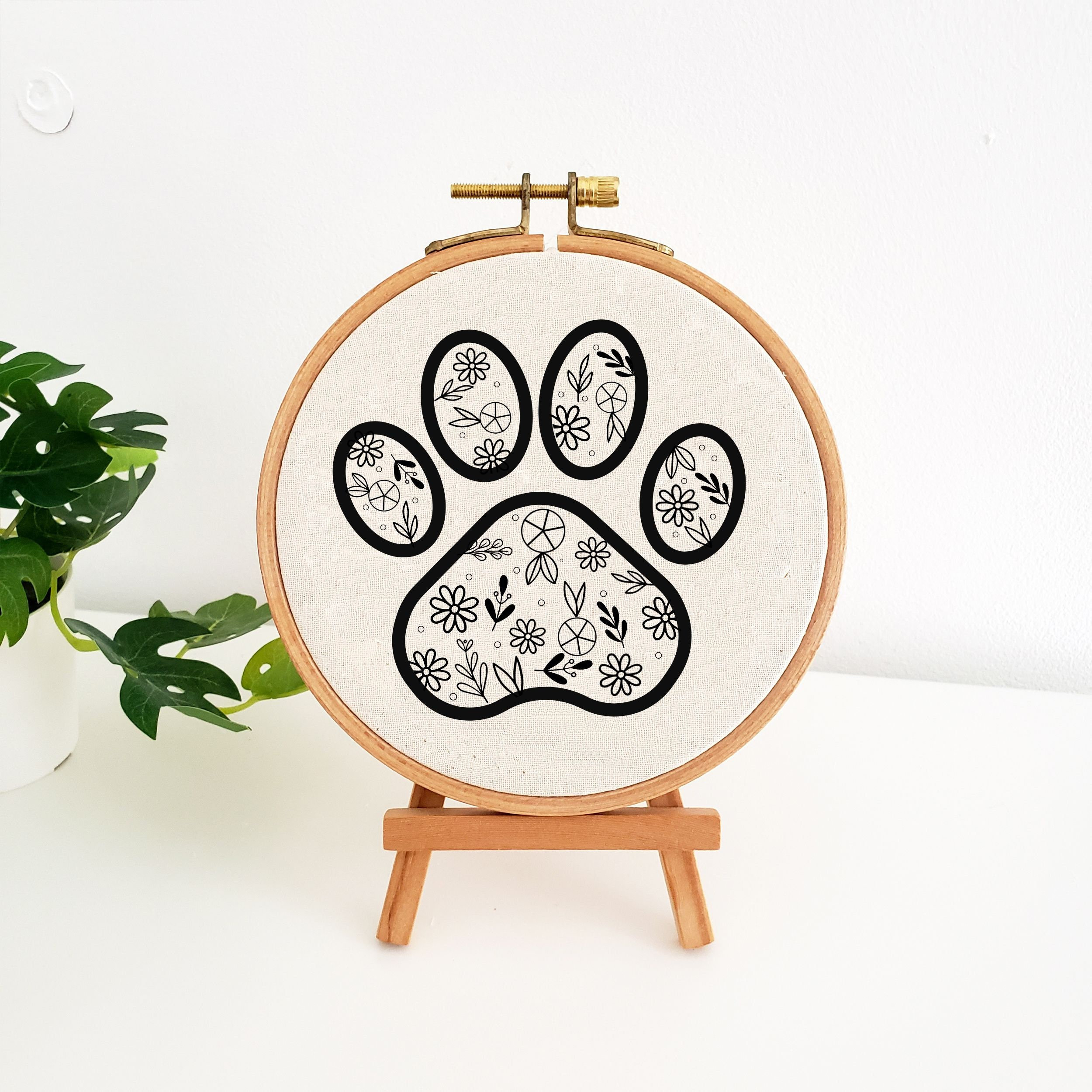 Floral Pet Paw Embroidery Pattern, Dog Cat Paw PDF Pattern, Hand ...