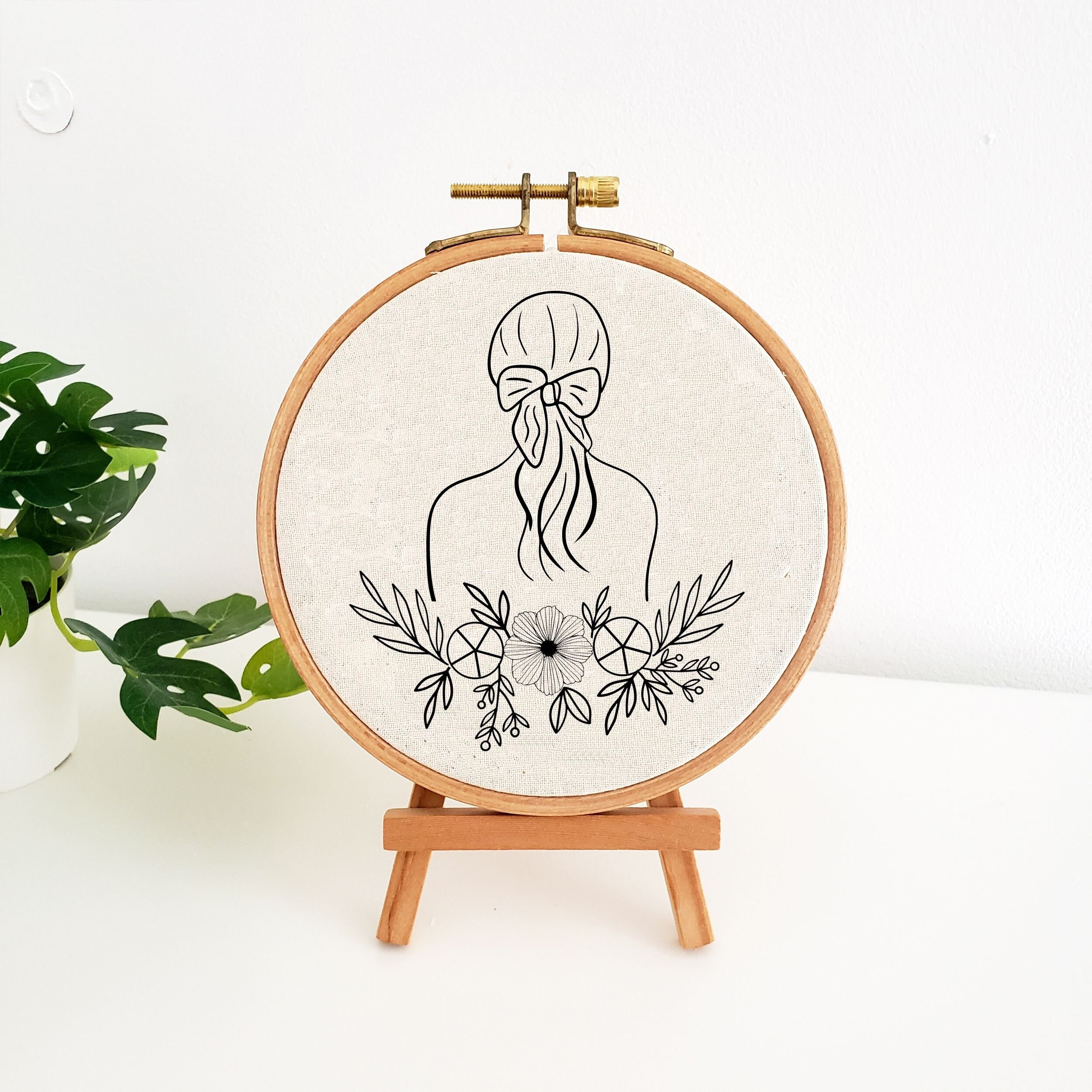 Girl With Long Hair Embroidery Pattern, Floral Girl Hand Embroidery ...