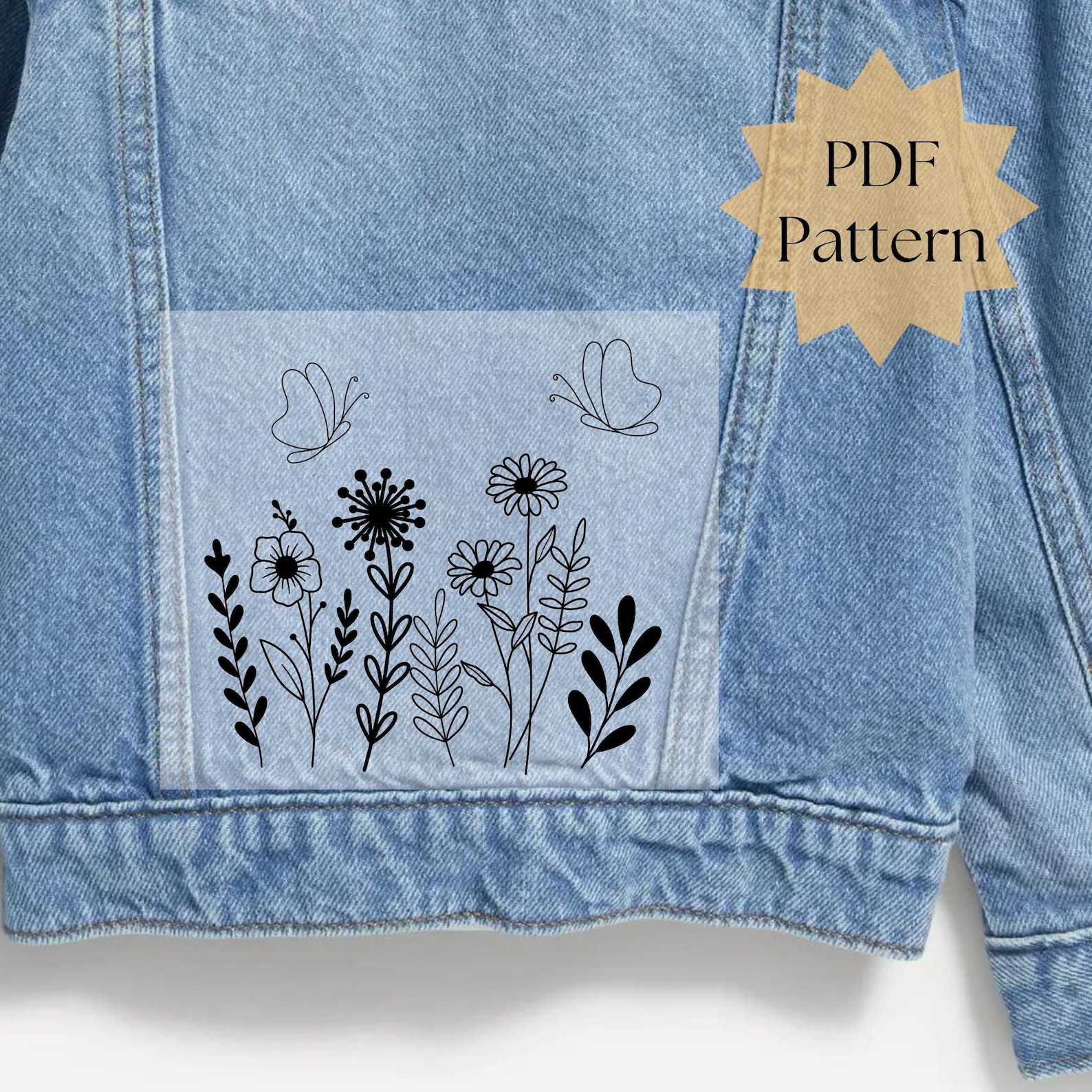 Jean Jacket Embroidery Pattern, Wildflower Hand Embroidery Design, Embroidery on Clothing ...