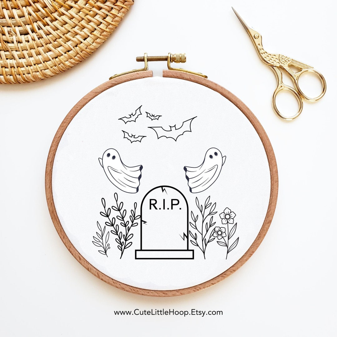 Spooky Ghost Hand Embroidery Design, RIP Spider Embroidery Pattern ...