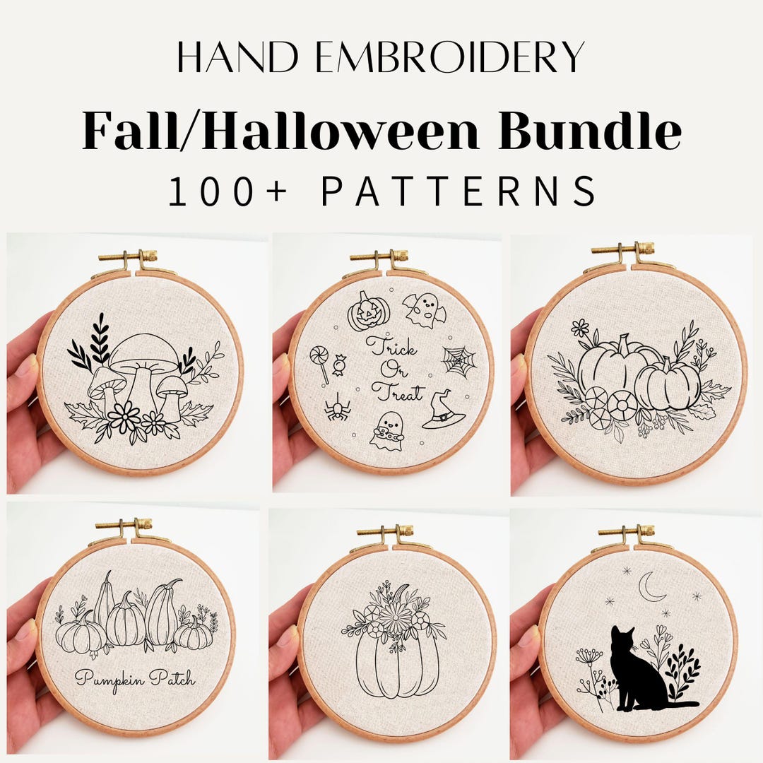 Halloween and Fall Embroidery Pattern Bundle, Pumpkin PDF Patterns ...