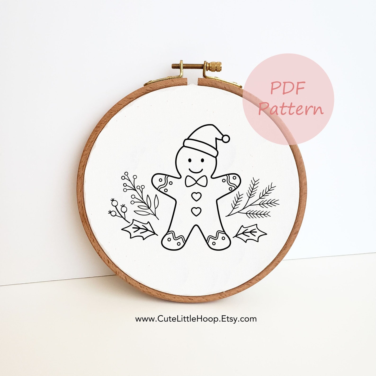 Gingerbread Man Hand Embroidery Design, Christmas Ornament PDF ...