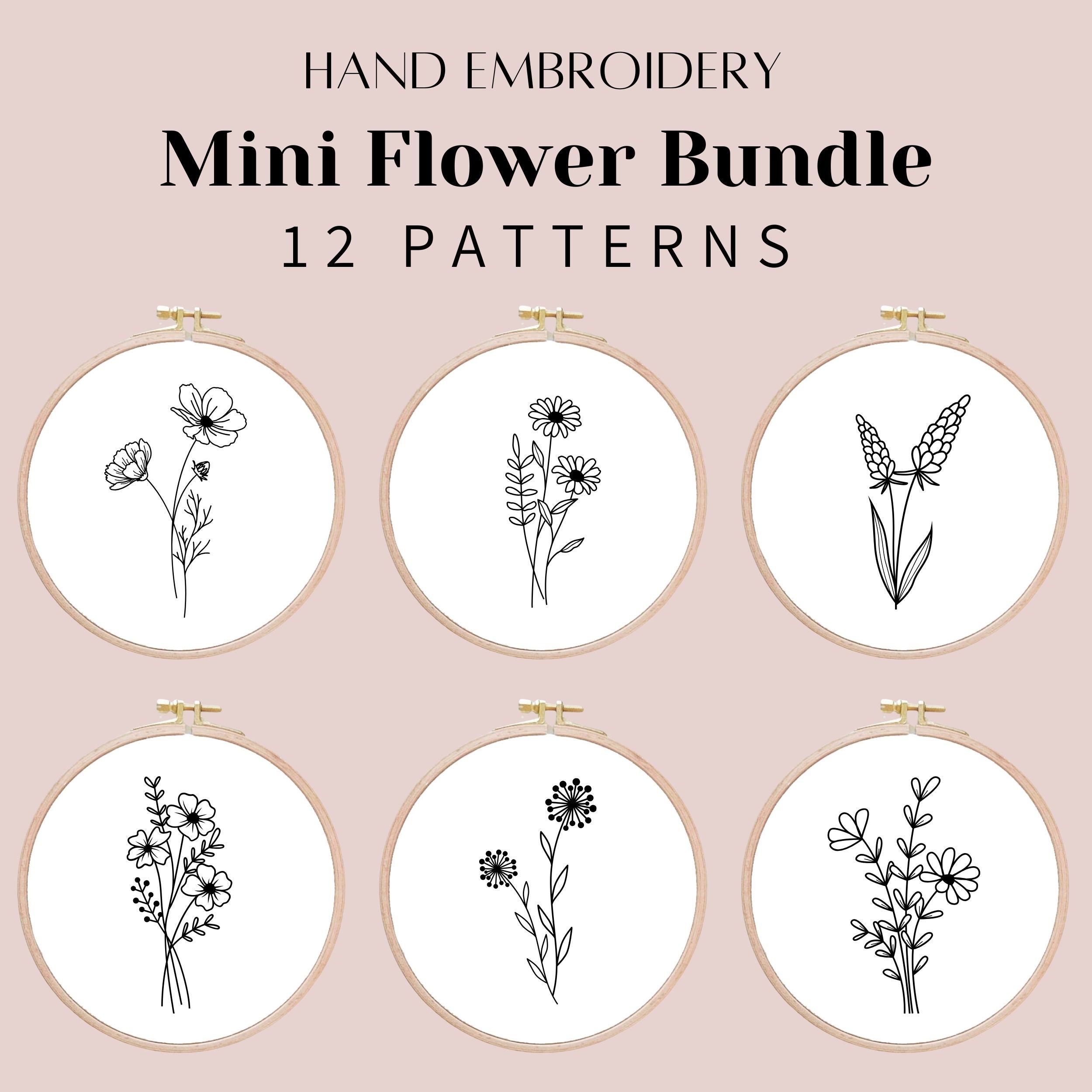 Simple Flower Embroidery Pattern Bundle, Mini Flower Printable PDF ...