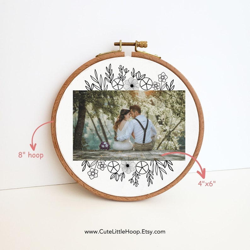 Flower Photo Holder Embroidery Pattern, Floral Picture Frame Hand ...
