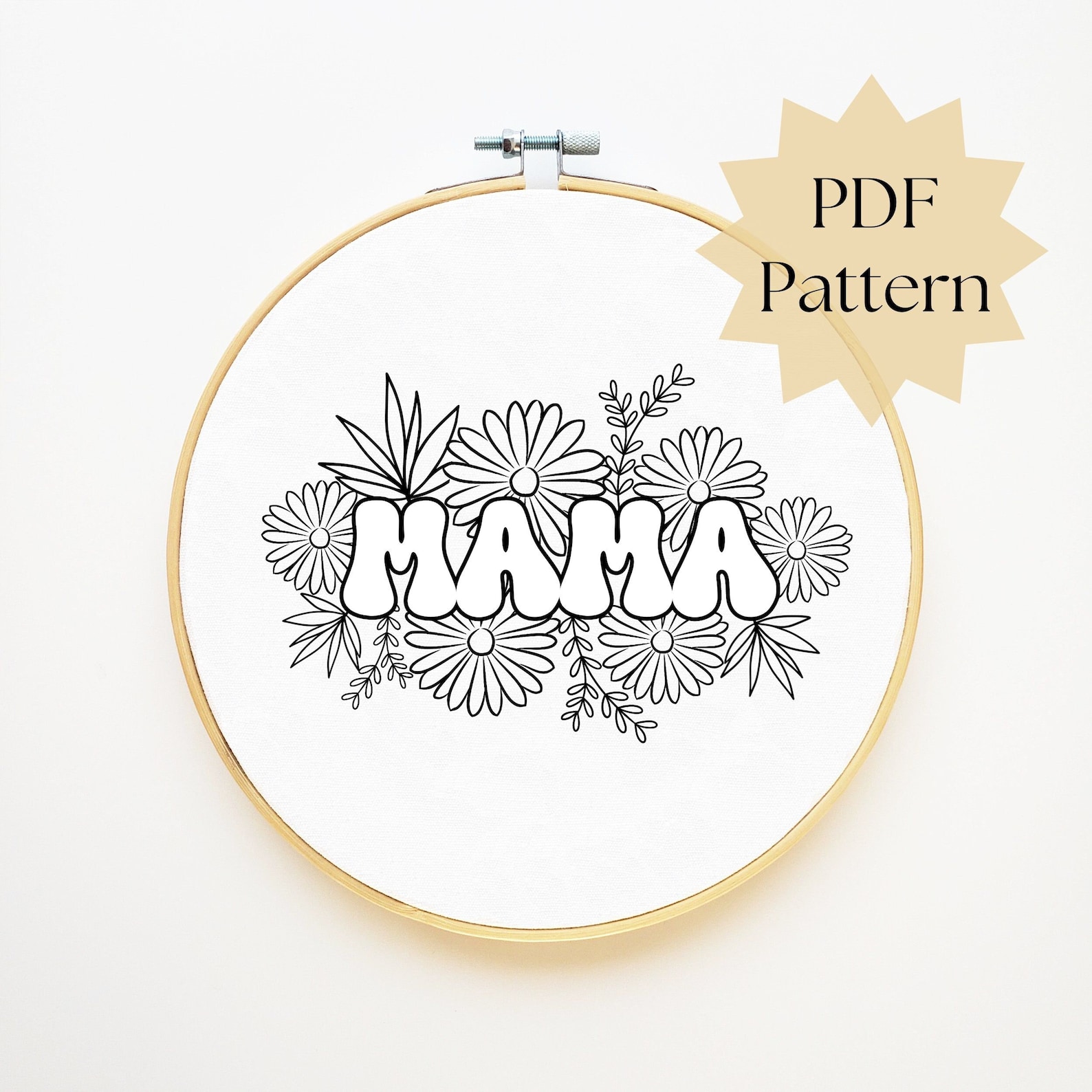 MAMA Word Embroidery Pattern, Floral Digital PDF Pattern, Daisy Hand ...