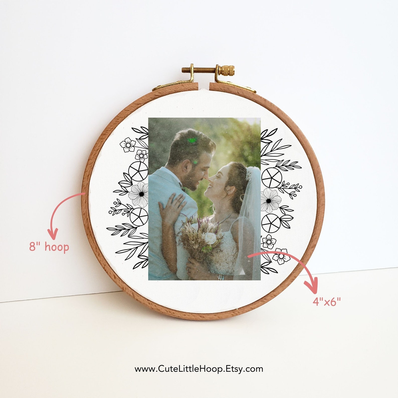 Flower Photo Holder Embroidery Pattern, Floral Picture Frame Hand ...