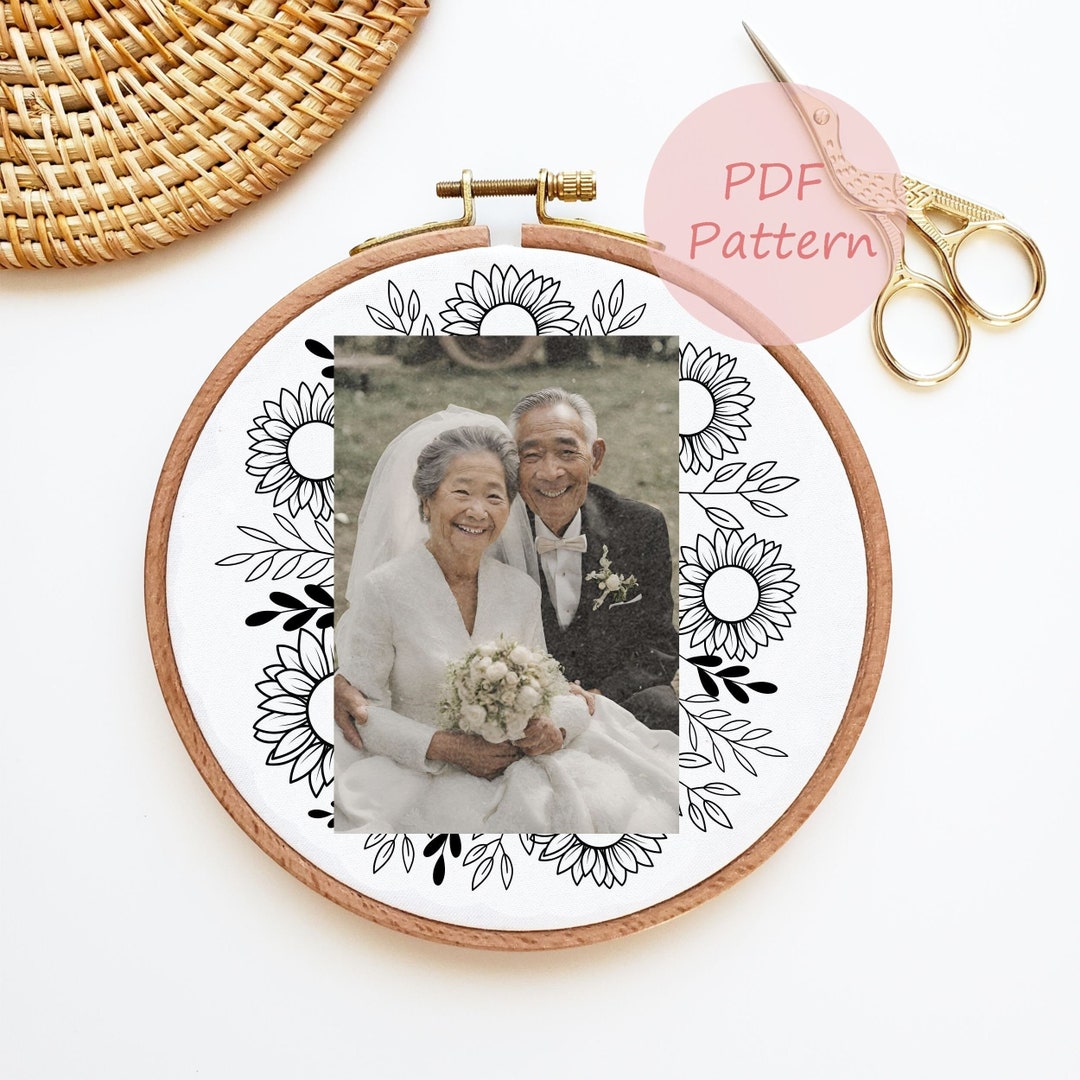 Sunflower Photo Embroidery PDF Pattern, Flower Photo Frame Hand ...