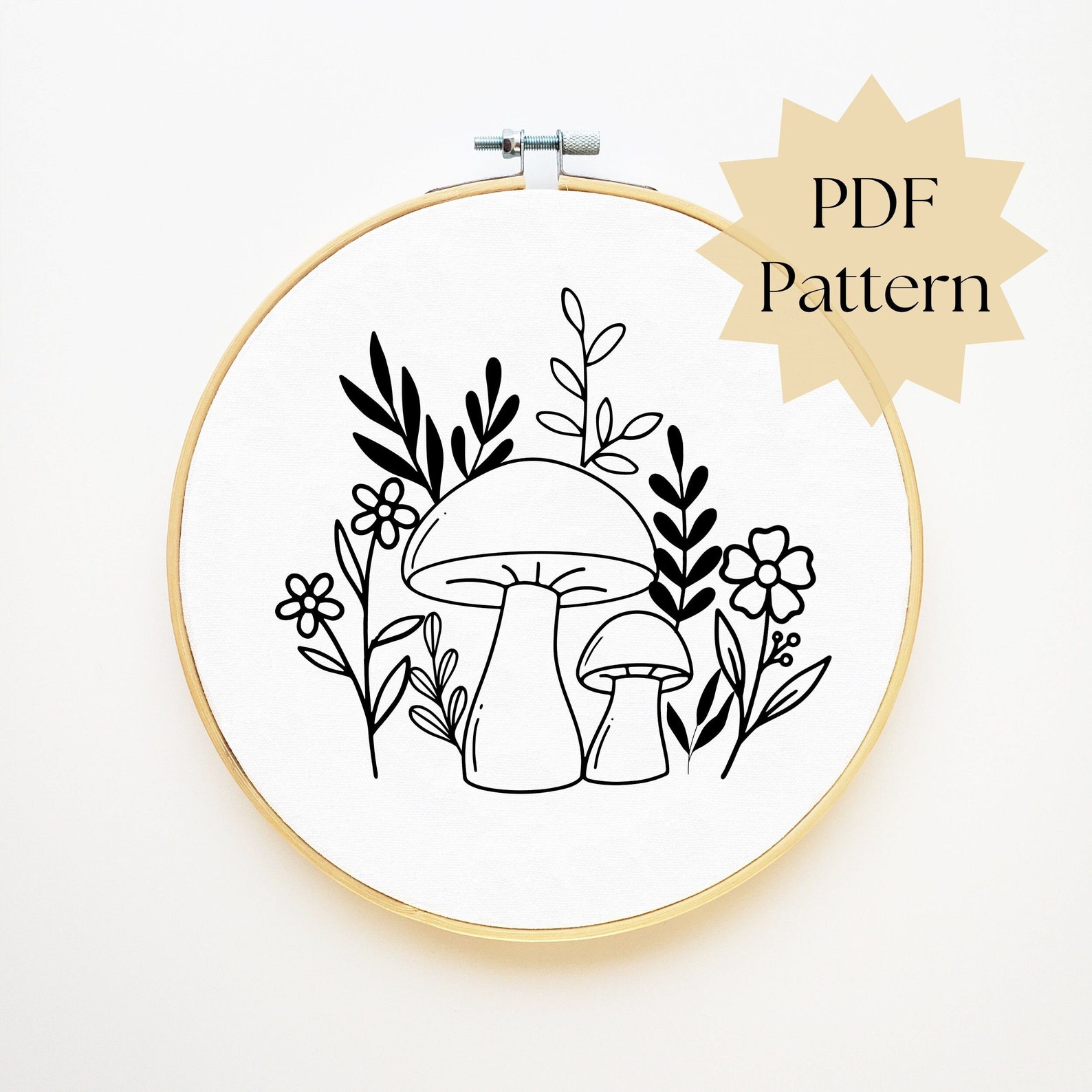 Mushroom Embroidery Pattern, Flower Embroidery PDF, Beginner Hand ...