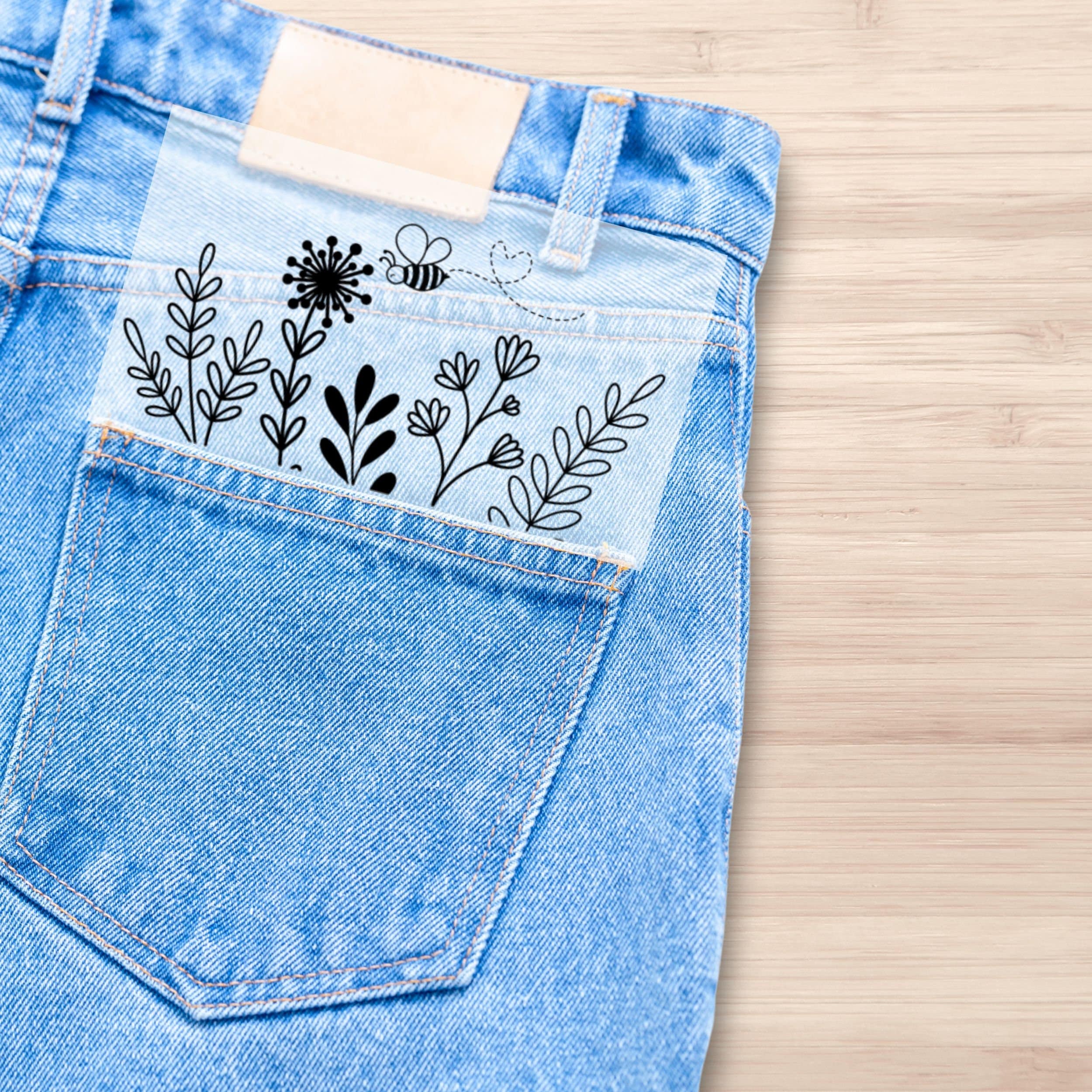 Pocket Embroidery Pattern, Floral Bee Hand Embroidery Design on Jean ...
