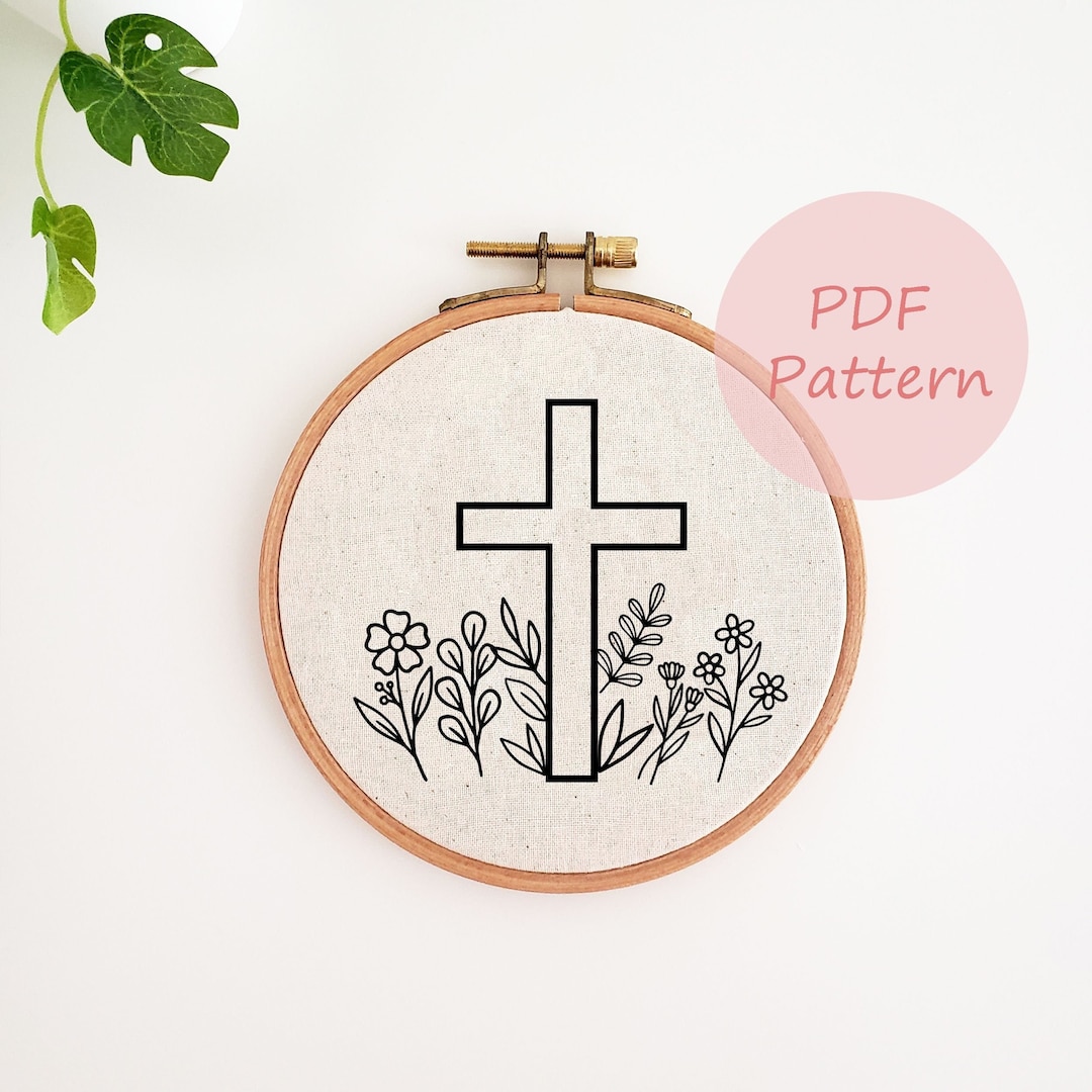 Christian Cross Embroidery Pattern, Floral Cross Hand Embroidery Design ...